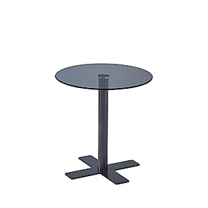 HoRunzelin Modern Round End Table, Tempered Black Glass Small Side Table for Living Room Bedroom, Rustic Snack Accent Table, Black