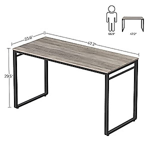 VASAGLE ALINRU Computer Desk, Office Desk with 8 Hooks, for Study, Home Office, Easy Assembly, Industrial Design, 47.2 x 23.6 x 29.5 Inches, Greige and Black ULWD058B02