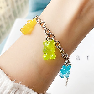 Essencedelight Bear Bracelets Adjustable Chain Bracelets Candy Color Resin Gummy Bear Charm Bracelet Adorable Gift for Women