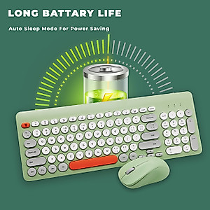 Wireless Keyboard and Mouse Combo 2.4G USB Cordless Keyboard with Number Pad,Quiet Click,Cute Round Key,Ultra Slim,Full Size for Computer Laptop PC Desktop Windows Mac,Sage Green
