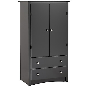 Prepac Sonoma Wardrobe Cabinet: Armoire Dresser for Bedroom with Adjustable Shelf. Features 2-Door Wardrobe Closet & 2 Drawers, Ideal Closet for Bedroom, 22"Dx31.5"Wx58.75"H, Black - BDC-3359-K