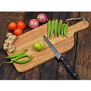 Samhita Acacia Wood Paddle Cutting Boards with handle for Kitchen, Cheese, and Food Serving Tray, Charcuterie Boards (15" x 7" x 0.65")