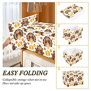 Vnurnrn Tribal Tturkey Collapsible Storage Bin with Lid, Foldable Storage Basket Cube for Clothes Toys 16.5×12.6×11.8 IN