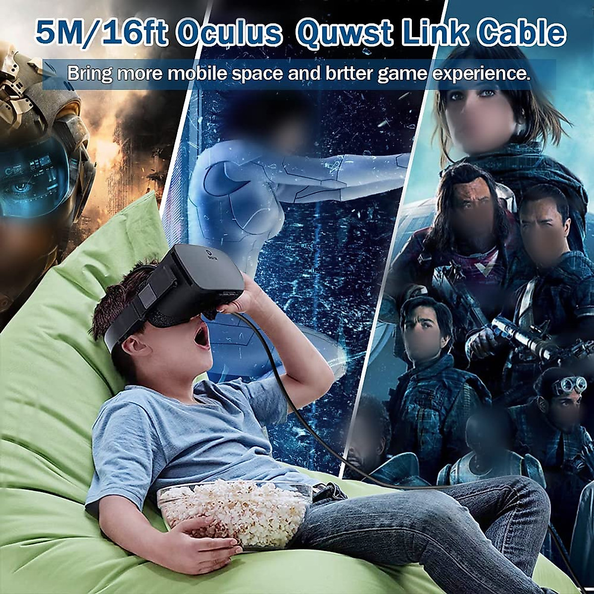 KZERO Link Cable 10 FT Compatible for Oculus Quest 2 Pico 4, PC/Steam VR, Transfer Link Cable VR for Quest 2 PC Data Transfer, USB 3.1 to USB C Cable for VR Headset and Gaming PC