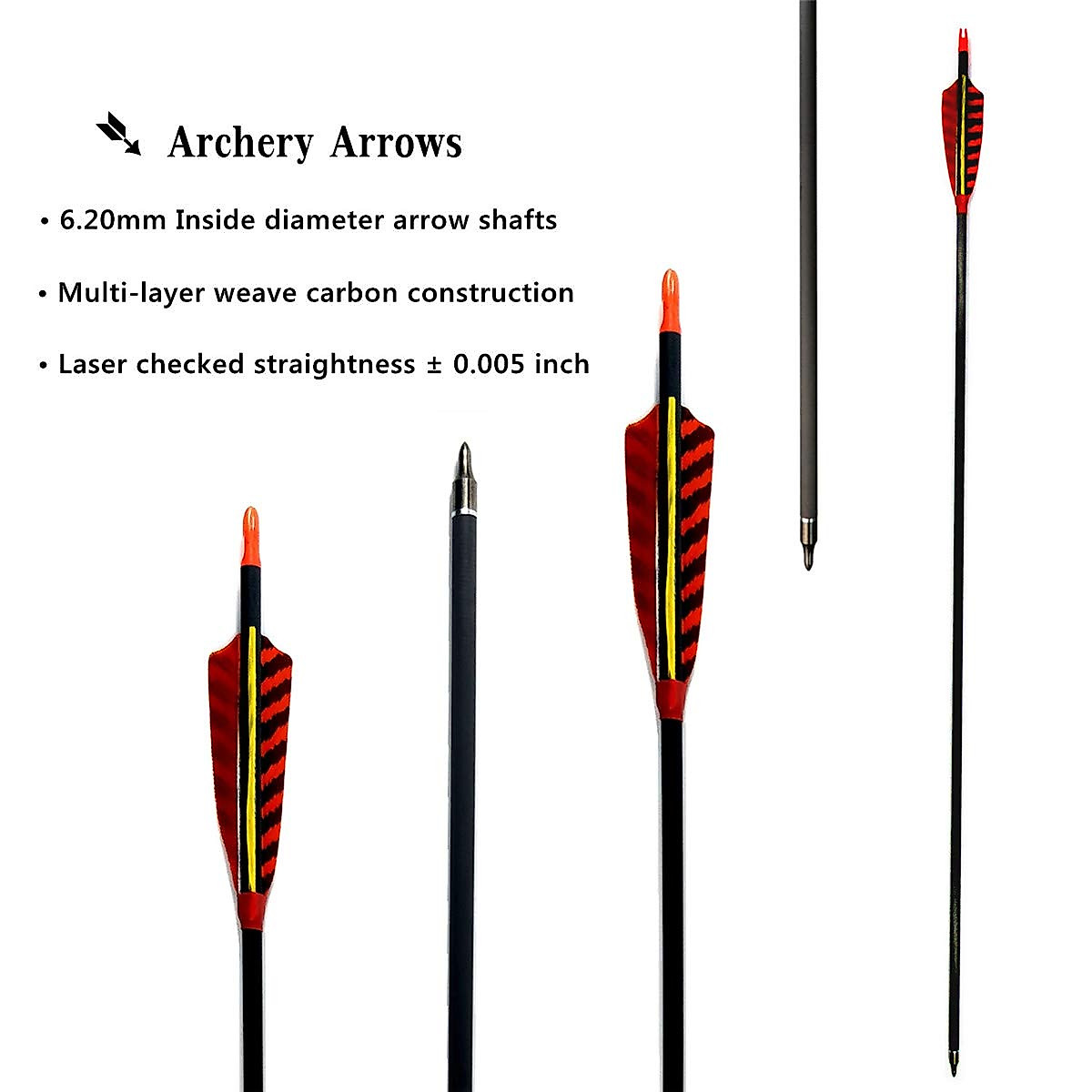 Letszhu Hunting Archery Carbon Arrow, Target Practice Arrow 500 Spine Fletched 4 inch Real Feathers with Field Points for Compound Recurve Longbow (Pack of 6) (29 inch)