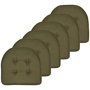 Sweet Home Collection Chair Cushion Memory Foam Pads Tufted Slip Non Skid Rubber Back U-Shaped 17" x 16" Seat Cover, Army Green 6 Count
