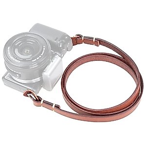 CANPIS Genuine Leather Camera Neck Shoulder Strap Compatible with Fujifilm Sony Olympus Panasonic Lecia Canon Nikon Mirrorless Compact Cameras (Brown, Retro Style, Slim Belt)