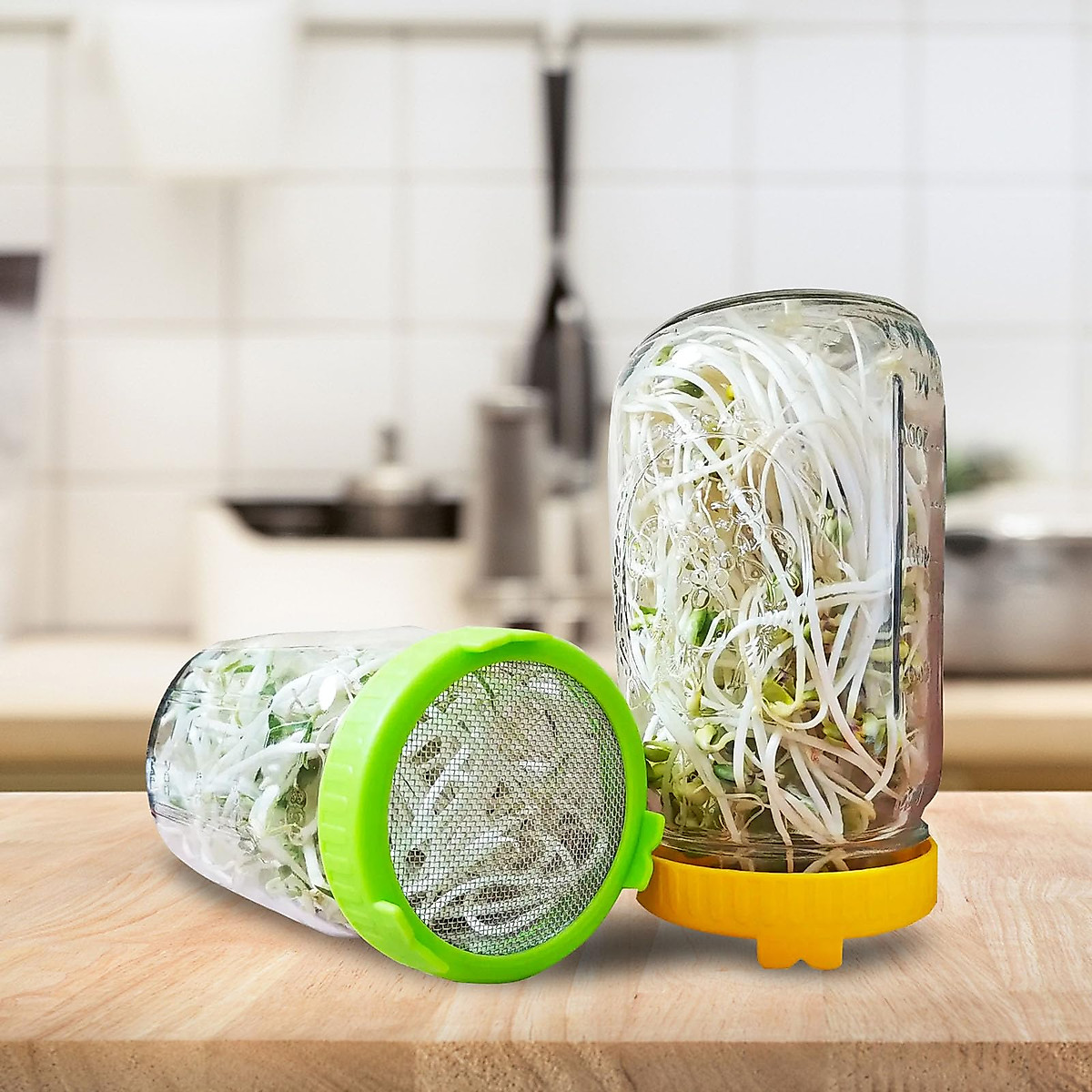 GDFYMI 4Pcak Sprouting Lids for Mason Jars, 86mm Wide Mouth Canning Jar Stainless Steel Mesh Screen Strainer Lid for Bean Sprouts Grow Kit - 4 colors