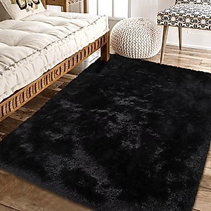 Zacoo 9x12 Extra Large Area Rugs for Living Room,Super Soft Fluffy Modern Bedroom Carpet Rug Indoor Modern Plush Shaggy Floorcover Fuzzy Solid Home Decor Rug Non Slip Throw Rug Kids Room Nursery,Black