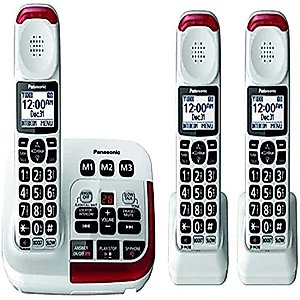 Panasonic KX-TGM420W + (2)KX-TGMA44W Amplified Cordless Phone with Digital Answering Machine Expandable upto 6 Handsets and Voice Volume Booster 40 dB