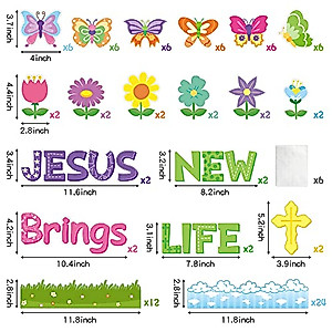 Yopyame 94Pcs Jesus Brings New Life Christian Bulletin Board Set Summer Butterfly Flowers Cross Cutouts Bulletin Board Borders Trim Religious Faith Classroom Sunday School Chalkboard Wall Decor