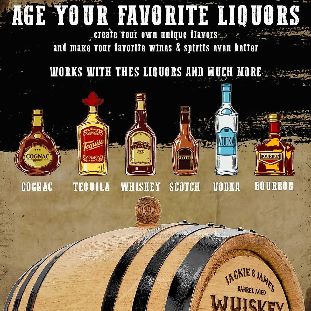 Personalized - Custom Engraved American Premium Oak Aging Barrel - Age your own Whiskey, Beer, Wine, Bourbon, Tequila, Rum, Hot Sauce & More | Barrel Aged (2 Liters)