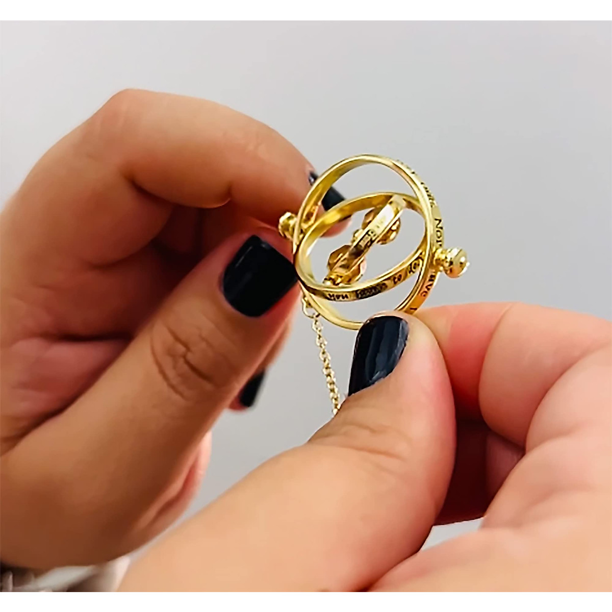 Harry Potter Jewelry - Hermione Time Travel Magical Hourglass Rotating Necklace, Time Turner, Flash Plated, 22"