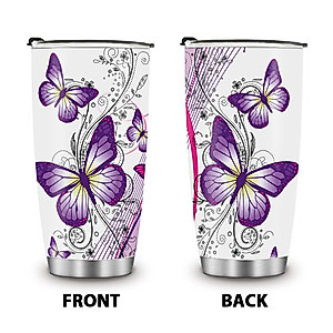 WIRESTER 20 OZ Stainless Steel Tumbler With Lid, Double Wall Vacuum Insulated Tumbler, Coffee Travel Mug Cup for Hot Cold Drinks - 2 Tone Purple Butterfly