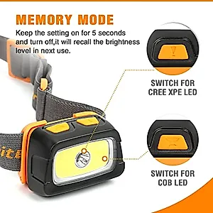 EverBrite Rechargeable Headlamp - 350 Lumens Headlight with Red/Green Light and Tail Light, 7 Lighting Modes with Memory Function, Perfect for Trail Running, Camping and Hiking