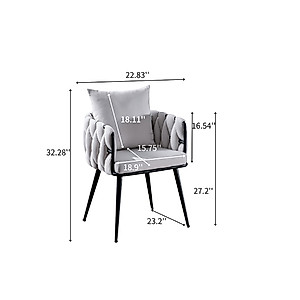 INMOZATA Dining Chairs Set of 2, Modern Woven Dining Room Chairs, Upholstered Kitchen Chairs, Velvet Dining Chair with Black Metal Legs,Ivory