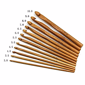 Wonderbooom Wooden Yarn Bowl with 12 pcs Bamboo Handle Crochet Hooks,Knitting Wool Storage with Holes,Handmade Crochet Bowl Holder Rosewood for Mother's Day