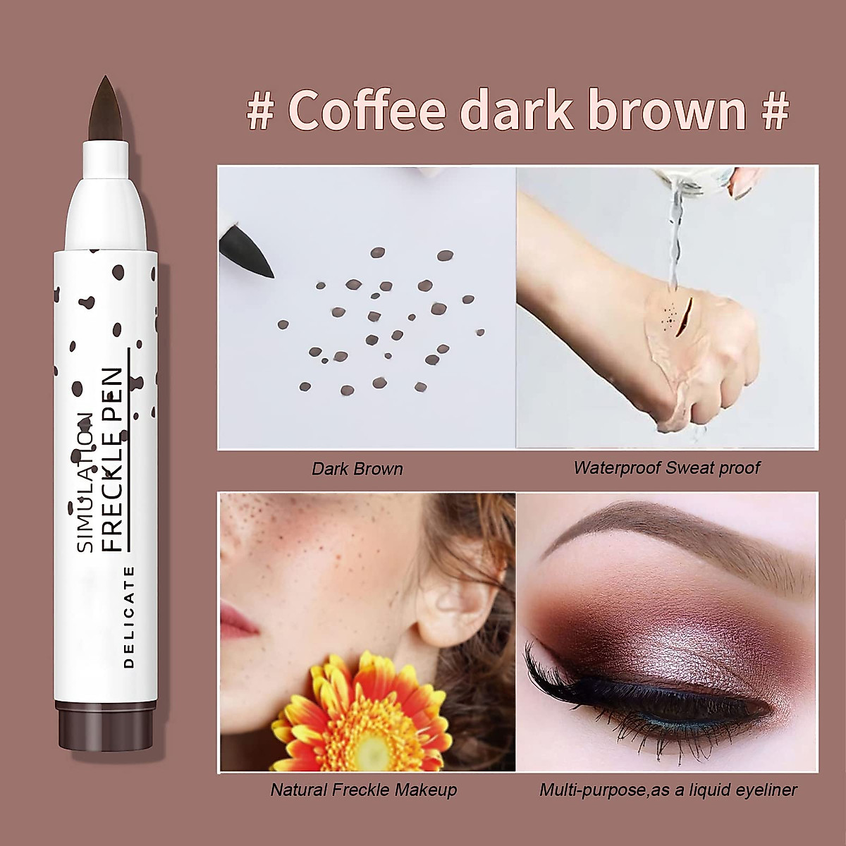 Sumeitang 2 Colors Liquid Freckle Pen, Natural Lifelike Face Fake Freckle Makeup Pen Magic Freckle Color, Waterproof Long Lasting Quick Dry Faux Freckles Pen Soft Dot Sopt Pen -Light Brown&Dark Brown