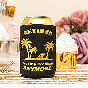 Crisky Retirement Gifts for Men & Women, 12 Pcs Beverage Can Coolers, Vacation Beer Sleeves for Retirement Party Decorations Favor, Retired Gift Ideas Insulated Drink Holder 12 Pack, Black & Gold