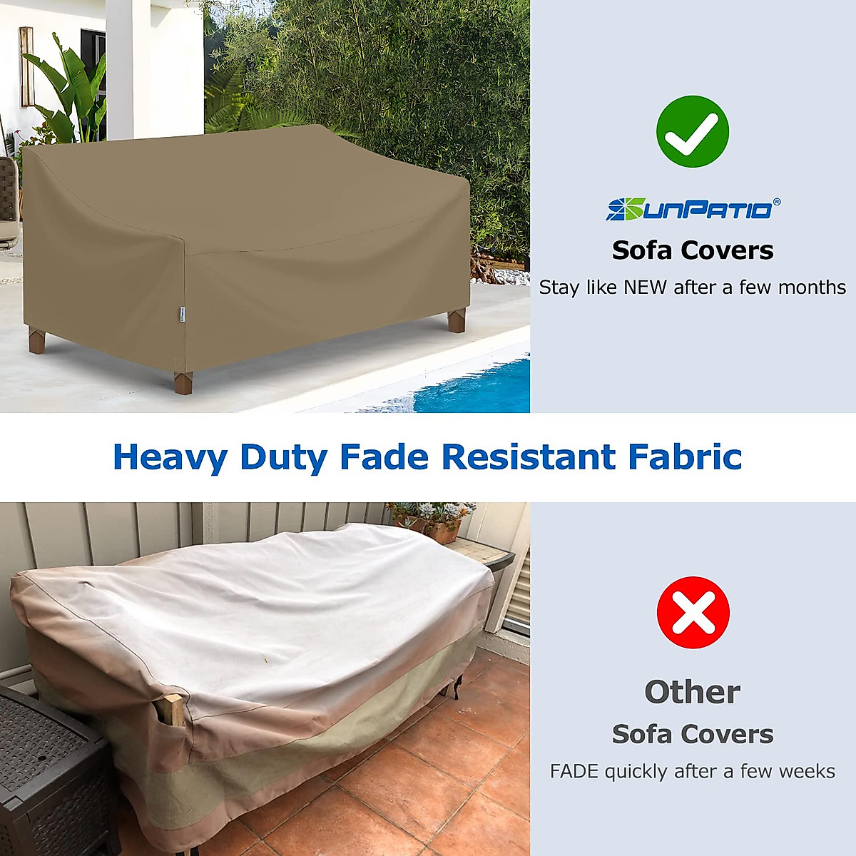 SunPatio Outdoor Couch Cover 80 Inch, Heavy Duty Waterproof 3-Seater Patio Sofa Cover with Seam Taped, Fade & Wind & Rip Resistant Patio Bench Cover for Outdoor Furniture, 80" L x 36" W x 30" H, Taupe