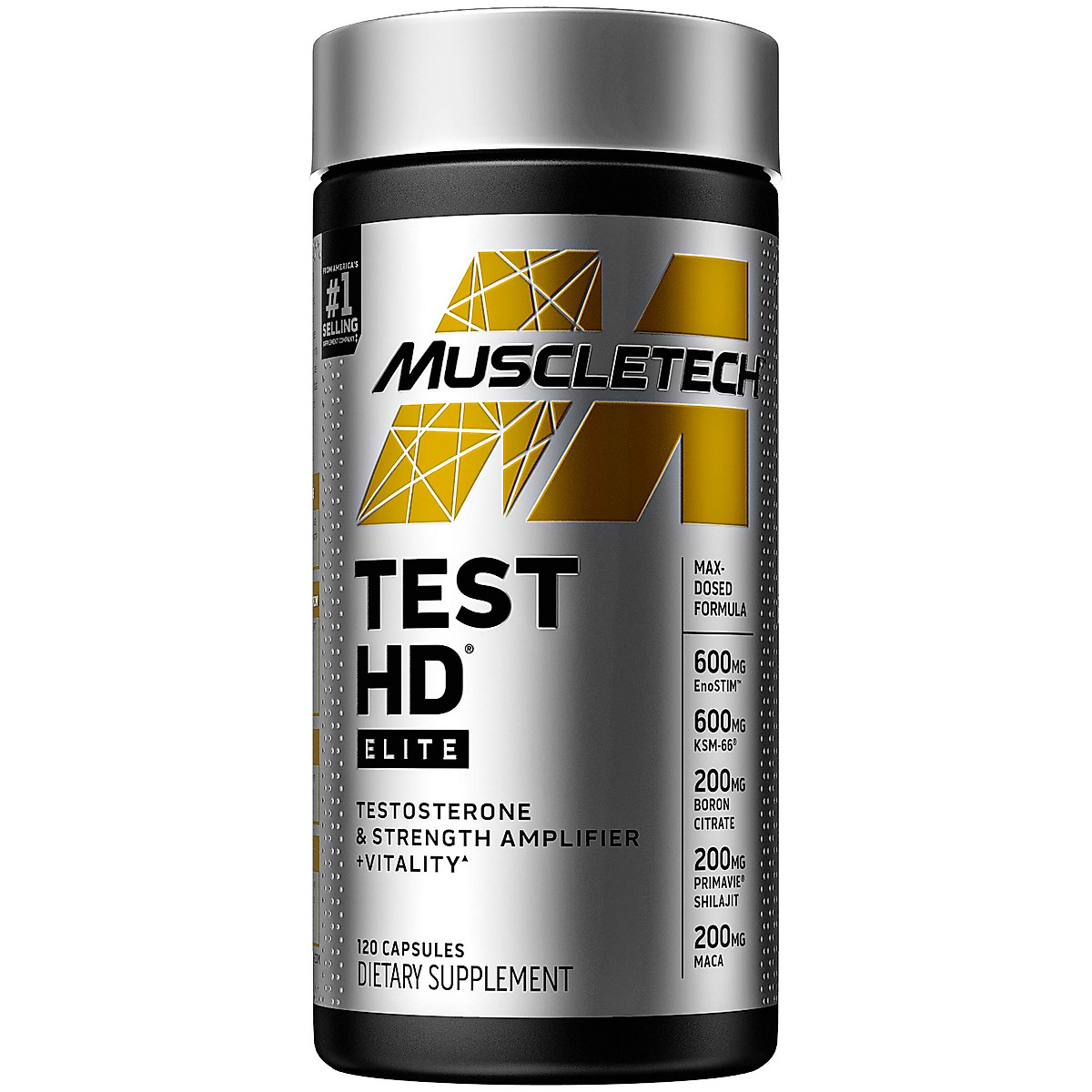 Testosterone Booster for Men | MuscleTech Test HD Elite Test Booster | Muscle Builder + Nitric Oxide Booster | Boron Supplement & Tribulus Terrestris for Men | Increased Blood Flow | 120 Count