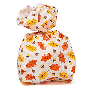 Gift Boutique 100 Thanksgiving Cellophane Bag Plastic Fall Leaves Treat Favor Bags Autumn Harvest Themed Birthday Party Supplies Decorations for Kids Classroom Reward, Carnival Candy Goodies Grab Bag