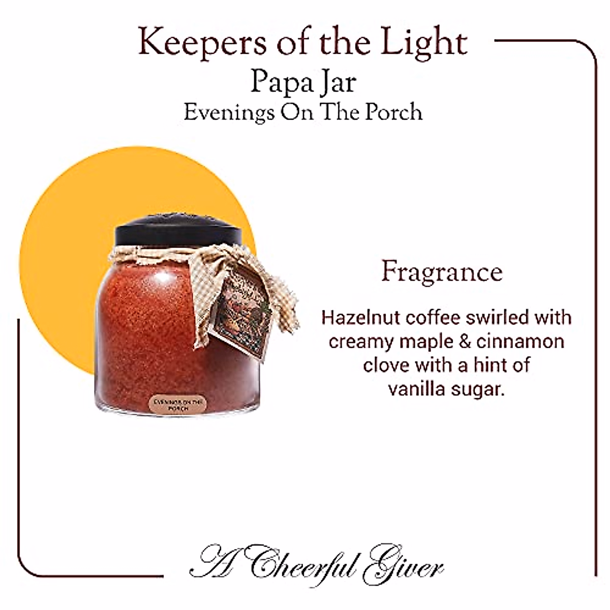 A Cheerful Giver — Evenings on the Porch - 34oz Papa Scented Candle Jar with Lid - Keepers of the Light - 155 Hours of Burn Time, Gift for Women, Red