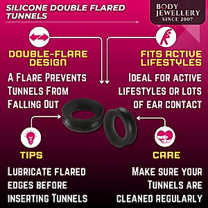 34mm Black Implant grade sili Double Flare Flesh Tunnels Large Gauge Plug AKCU Ear Stretching Stretchers Piercing SI04 2Pcs