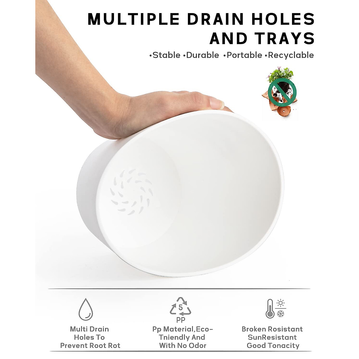 LaDoVita 7 Pack Plastic Plant Pots Indoor, 7/6.5/6/5.5/5/4.5/4 Inch Modern Planters for Plants, Flower Pots with Drainage Holes and Trays, White