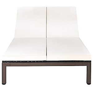 HPW 2 Person PE Rattan Outdoor Chaise Lounge Lounger Recliner Chair Sunbathing Bed Soft Non-Woven Thick Sponge Cushion 2 Separate 5 Adjustable Backrest Position Brown & Cream White 81x50x12.5~35 (in)
