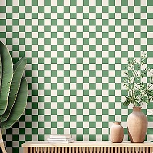 Drydiet Retro Checkerboard Peel and Stick Wallpaper 70s Checkered Wallpaper Checkered Removable Wall Paper Decorative Checkered Decor for Bathroom Cabinet(Green,9.8' X 15.75'')