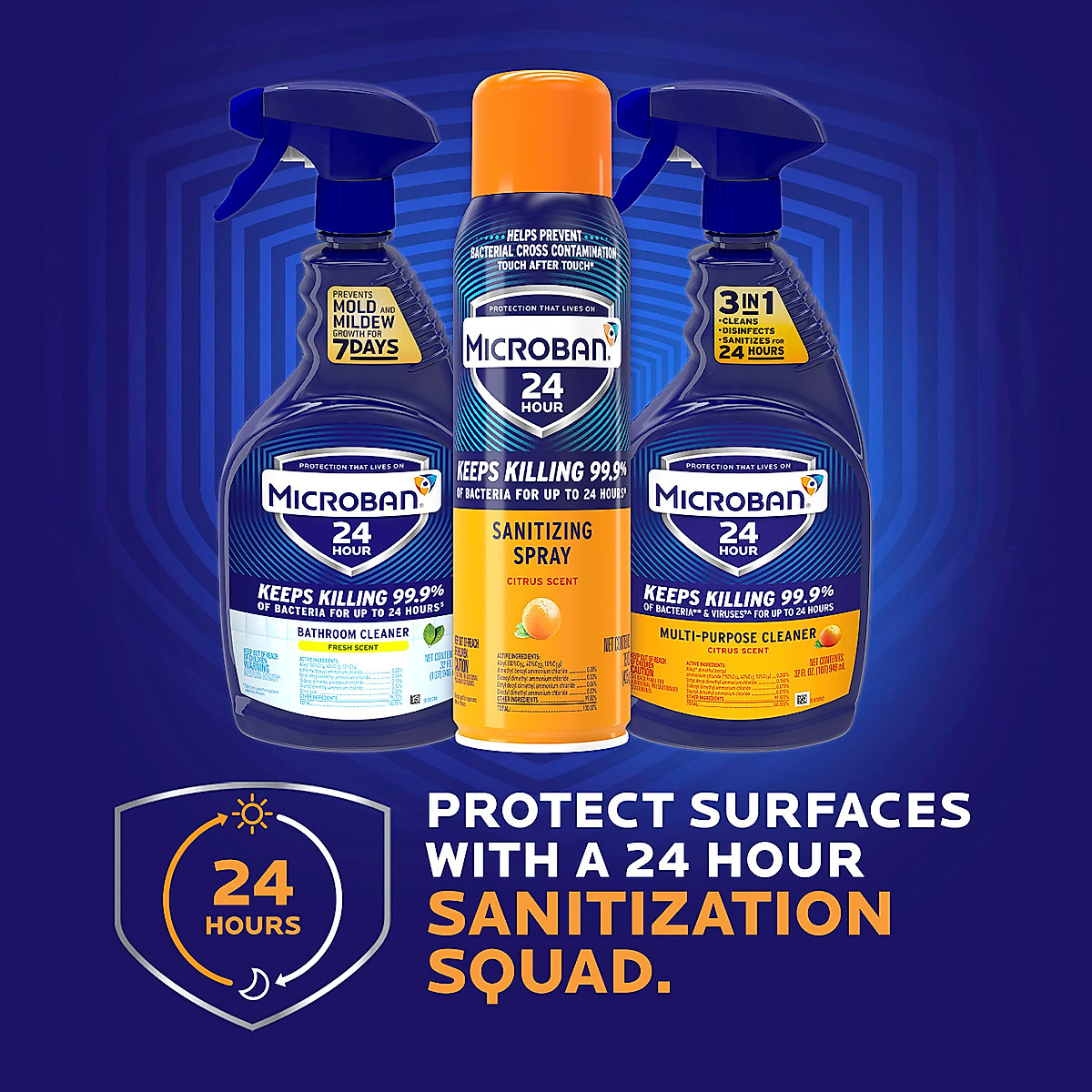 Microban Disinfectant Spray, 24 Hour Sanitizing and Antibacterial Spray, All Purpose Cleaner, Fresh Scent, 22 Fl Oz (Pack of 4)