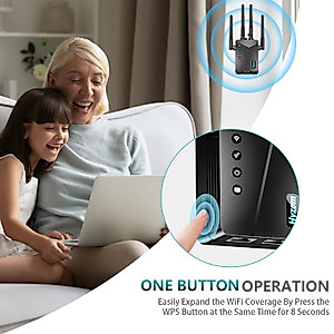 WiFi Extender Internet Booster and Signal Amplifier up to 9882 sq.ft - Long Range Coverage Wi-Fi Repeater for Home - with Ethernet Port & AP Mode, Support 40 Devices,1 Touch Setup