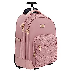 MATEIN Rolling Backpack for Women, 17 Inch Travel Laptop Backpacks with Wheels, Waterproof Large Carry On Business Luggage Roller Backpack, Trolley Suitcase Overnight College Work Computer Bag, Pink