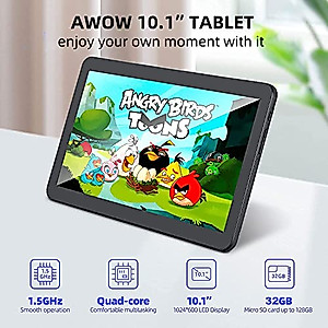 AWOW Tablet 10.1 inch Android 10 go Tablet, Quad-Core Processor, 32GB Storage Tablet Computer, 1024x600 LCD Display, 0.3MP and 2MP Camera, 2.4G WiFi, Bluetooth 4.0, 5000mAh Battery Capacity, Black