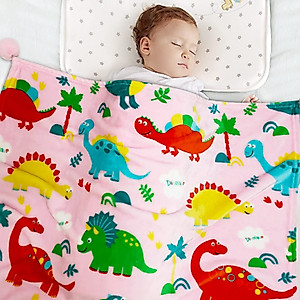 Andywoo Pink Dinosaur Baby Blanket for Girls, Dinosaur Baby Girls Blanket with Vibrant Colors, Cute Dinosaur Toddler Blanket for Girls, Soft and Warm Kids Fleece Blanket - 30x40 Inches
