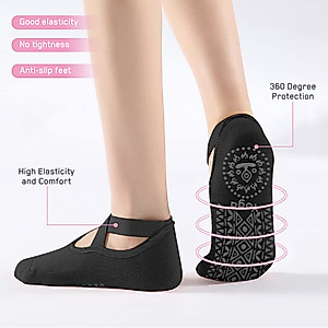 Luckit Yoga Socks with Grips for Women Non Slip Grip Socks Pilates Socks Fitness Socks Anti-Skid Socks for Yoga, Size 5~10 (6 Pairs- Black/Gray)