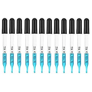 Pack of 12 Graduated 1ml, Glass Dropper with Black Suction Bulb, Medicine Eye Droppers 4" Straight Tip Calibrated for Essential Oils, Science Laboratory Medicine Art Liquid Plant Nutrients