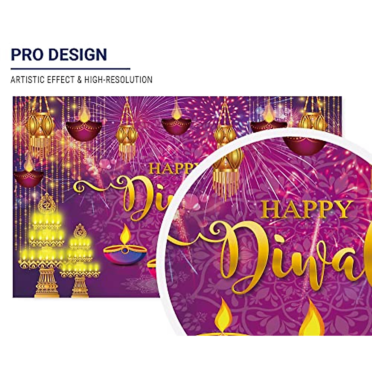 Allenjoy Purple Happy Diwali Festival Backdrop for Photography Pictures Deepavali Hindu Party Supplies Decorations Banner Outdoor Home Wall Decor Photo Booth Props Favors Photoshoot Background
