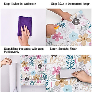 Mecpar Floral Wallpaper 17.71'' x 118'' Perennial Blooms Peel and Stick Vinyl Self Adhesive Removable Waterproof Wallpaper for Bathroom Cabinet Prepasted Decorative