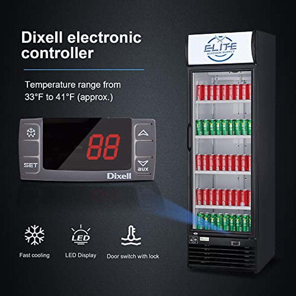 EKS 14 cu.ft. Commercial Refrigerators Glass Door 27'' W Drink Refrigerator Display Beverage Cooler Single Door Fridge Adjustable Shelves Drink Upright Merchandiser Reach In (1 Door, 14.72 cu.ft.)