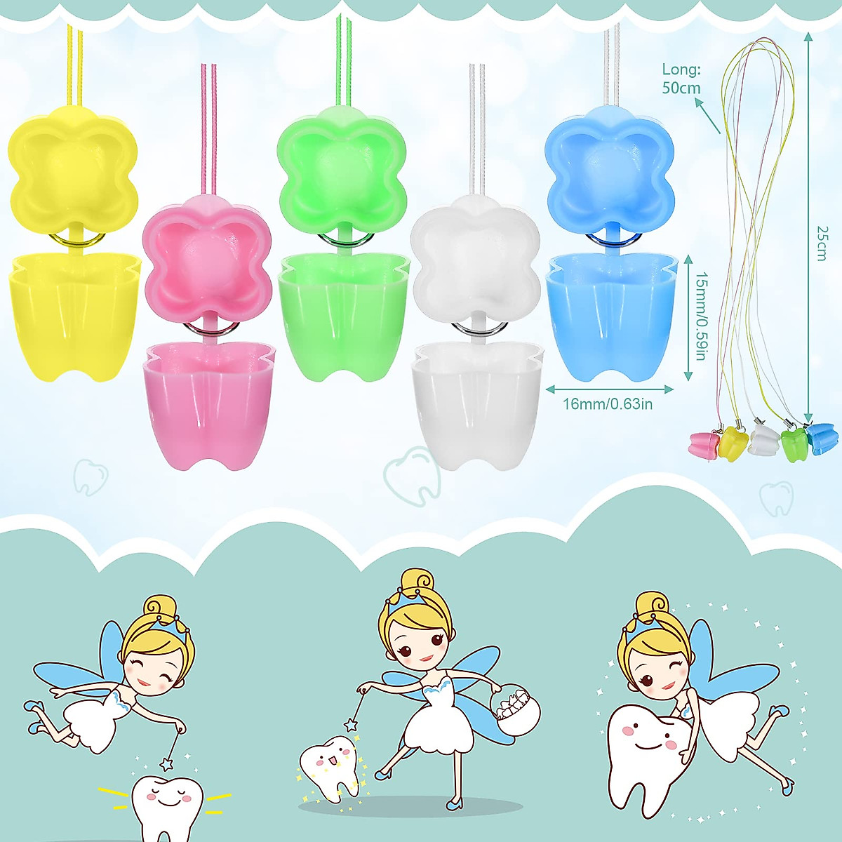 Yaomiao 30 Pcs Lost Teeth Saver Necklace Tooth Necklaces Container for Lost Teeth Holder Lovely Baby Milk Tooth Storage Box Nice Child Teeth Keepsake Holder Children Teeth Save Box (Chic Style)