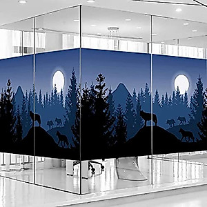 Multicolor Window Film Privacy Window Film Frosted Glass Film No Glue Static Cling Glass Film Window Sticker for Bathroom Bedroom Living Room Forest Mythical Creature Design 27.6Wx47.2L-inch x2 Pcs