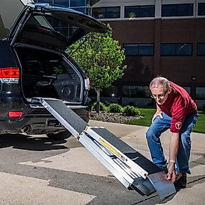 EZ-ACCESS SUITCASE 6 Foot Trifold Portable Aluminum Folding Ramp with Applied Surface That Resists Slips and Self Adjusting Bottom Transition Plates