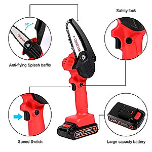 Gigilli Mini Chainsaw with 2 Batteries 2 Chain, 4-Inch Cordless Mini Chainsaw Battery Powered Portable, Christmas Gift Handheld Small Electric Chainsaw for Branch Pruning Tree Trimming Wood Cutting