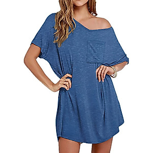 Ekouaer Womens Tshirt Nightgown Cotton V Neck Sleepshirts Comfy Casual Nightshirt for Women, Peacock Blue, XX-Large