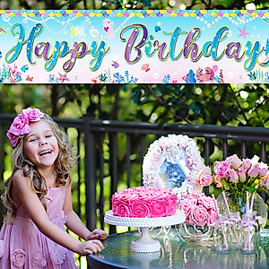 Tatuo Mermaid Banner Mermaid Happy Birthday Banner Under the Sea Girls Princess Party Decorations Background Photo Large Mermaid Glitter Banner for Birthday Party Supplies