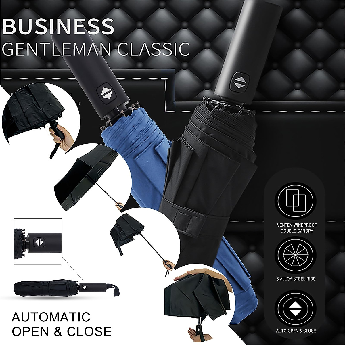 Pumi-geous Automatic Travel Umbrella Windproof Lightweight Strong Compact 8Ribs Collapsible Backpack Umbrella Suit For Adult (Light Purple)