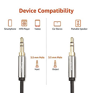 Amazon Basics 3.5mm Aux Audio Cable for Stereo Speaker or Subwoofer with Gold-Plated Plugs, 4 Foot, Black