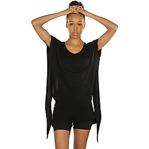 icyzone Open Back Workout Tops for Women - Athletic Activewear T-Shirts Exercise Yoga Shirts (Black/Pink Lychee, M)